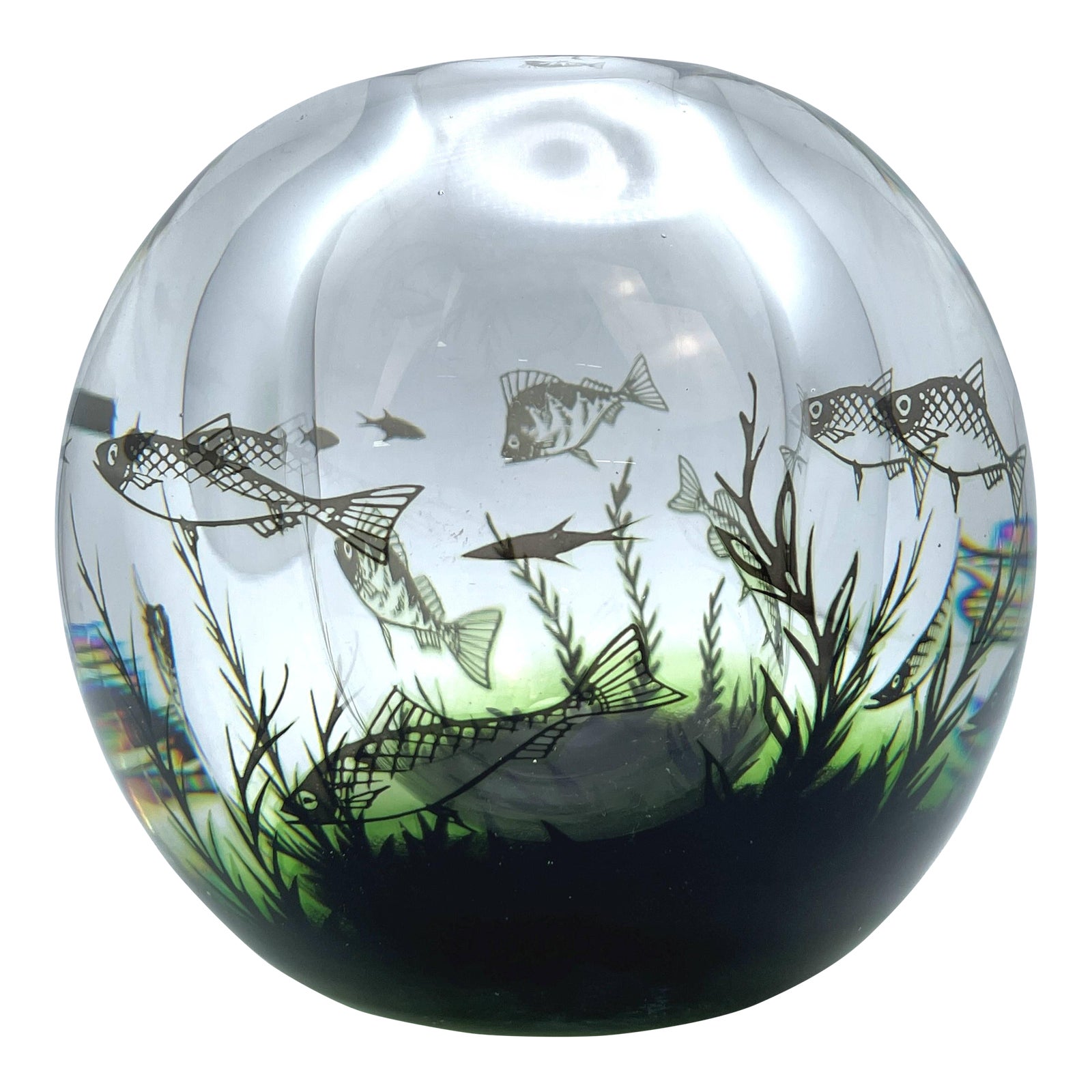 Mid 20th Century Orrefors Edward Hald Graal Fish Art Glass Vase ...