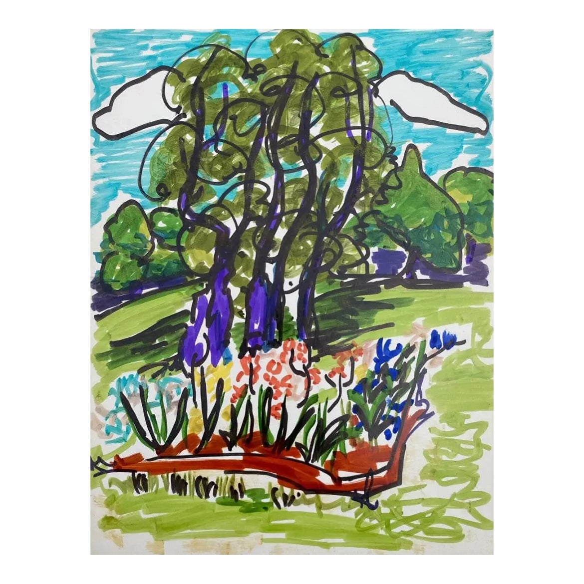 1960s Alexandra Merker Spring Landscape Painting | Chairish
