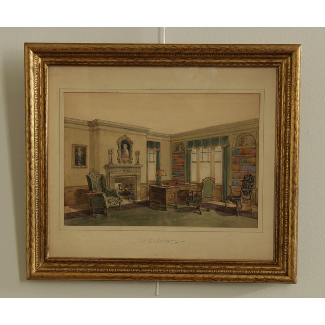 John H. Buri Original Watercolor Rendering Of Library | Chairish