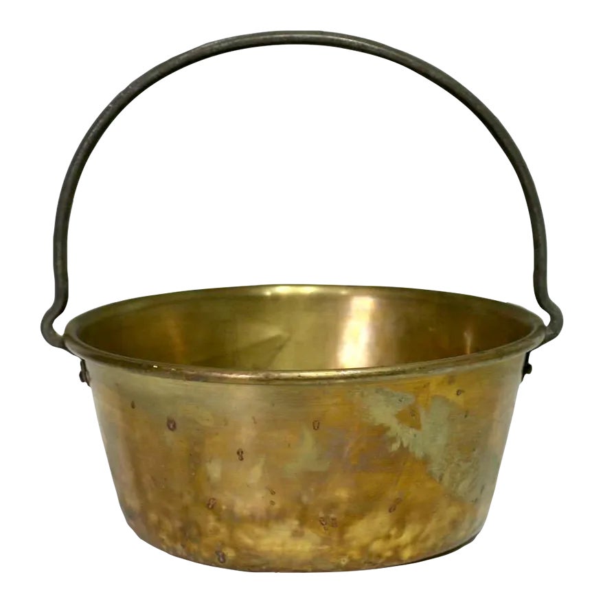 Vintage Rustic Brass Bucket or Pail / Planter With Iron Handle | Chairish