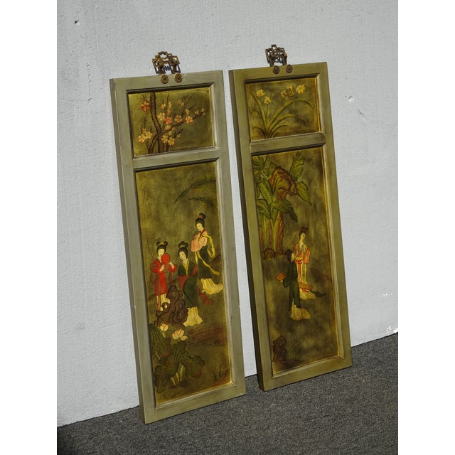 Vintage Oriental Asian Gold Two Panel Wall Screen Picture ~ Geishas ...