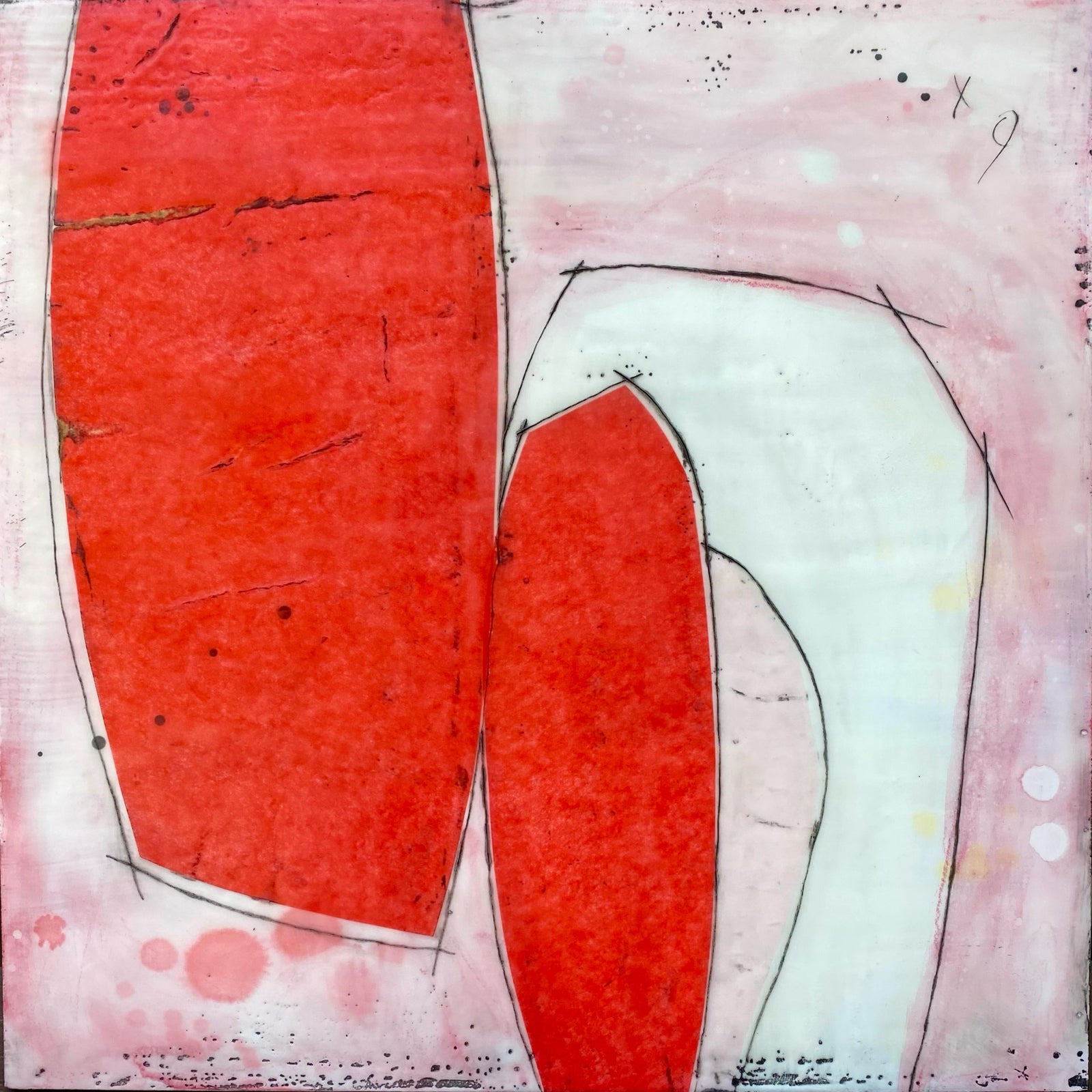 Encaustic Collage Painting by Gina Cochran - "Blowing Kisses" | Chairish