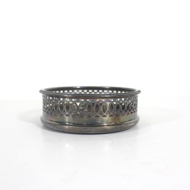 Vintage Silver Plated Wine Coaster With Wood Base and Pierced Sides ...