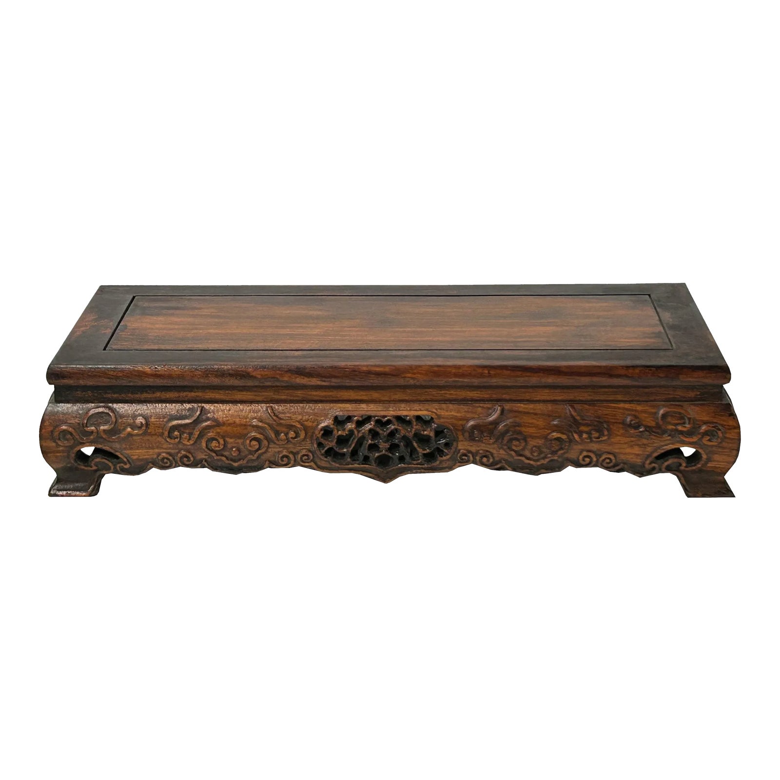 14.25" Brown Oriental Lotus Rectangular Display Table Stand Riser ...