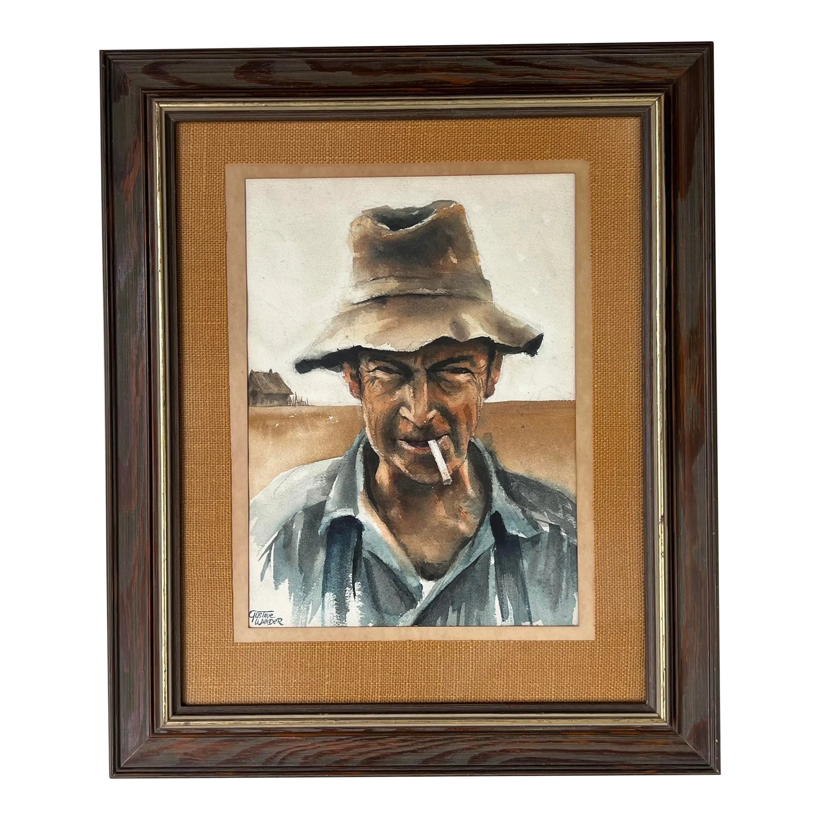70's Gustave Wander Portrait of a Smoking Man Watercolor Painting ...