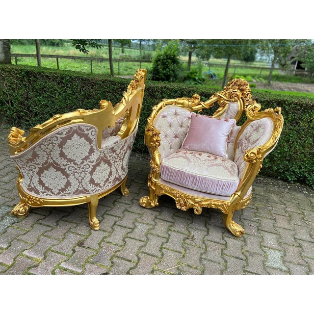 Pair of Late 20th Century Rococo Baroque Bergere Chairs in Gilded Beech ...