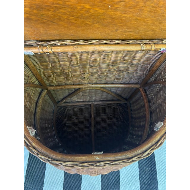 Vintage Rustic Wicker Hamper Basket With Hand Painted Forest Theme Lid ...