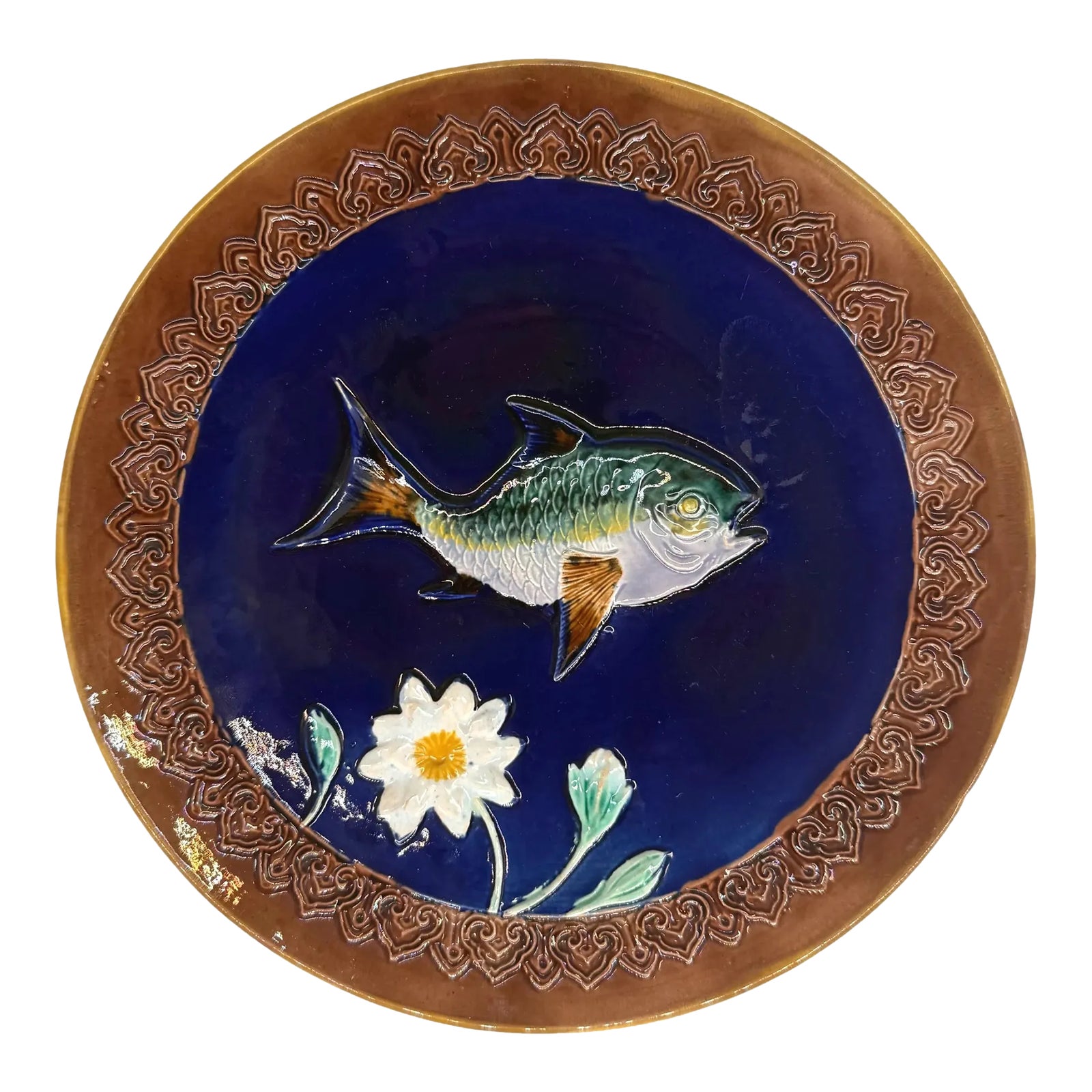 A Joseph Holdcroft Majolica Cobalt Blue-Glazed Fish Plate, English, Ca ...