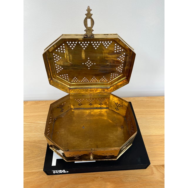 Mid 20th Century Oversized Polished Brass Octagonal Cricket Box | Chairish