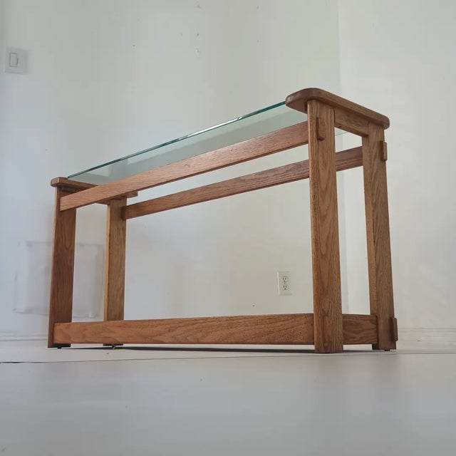 1970s Mid Century Oak and Glass Console Table | Chairish