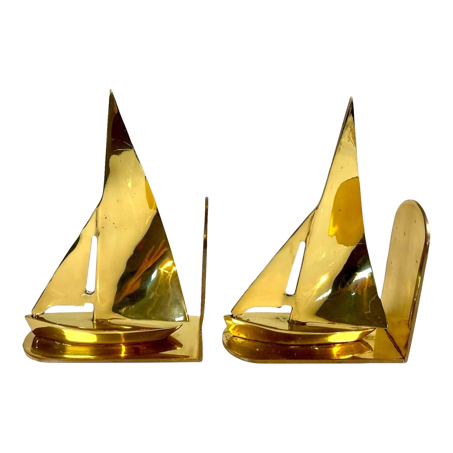 1950s Brass Sailboat Bookends – Mid-Century Nautical Sculptures, Made ...