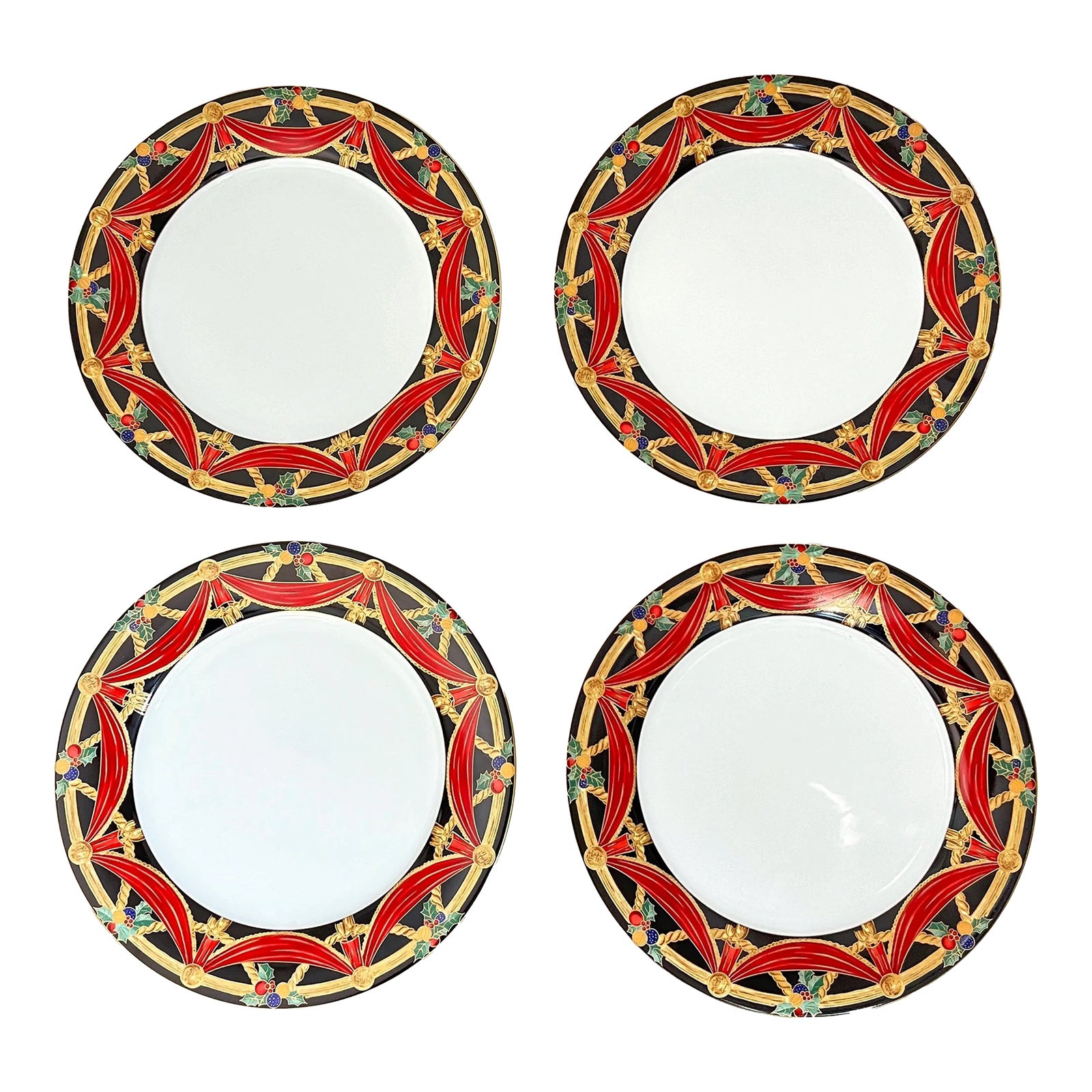 1990s Christopher Radko "Holiday Swag" Dinner Plates - Set of 4 | Chairish