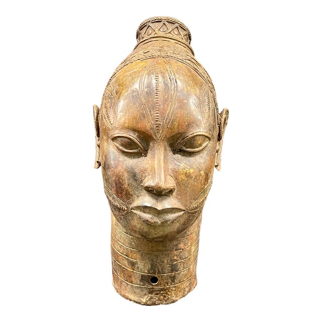 Large Late 20th Century Benin Bronze Oba Head Sculpture African Art ...