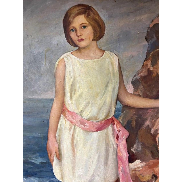 Life-Size Painting of Girl by the Sea | Chairish