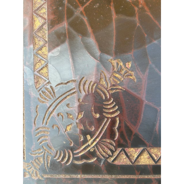 1980s Pair Stylized Lacquer Leather Etched Chests - Vintage | Chairish