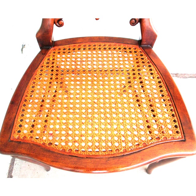 1990s Vintage Theodore Alexander Crown Lattice Back Cane Seat Wood Side ...