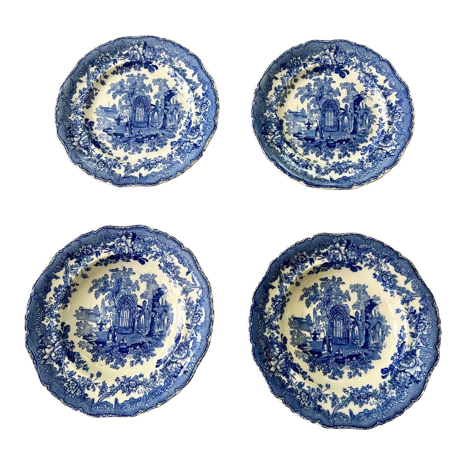 Antique English Blue & White Transferware Serving Bowls & Plates ...