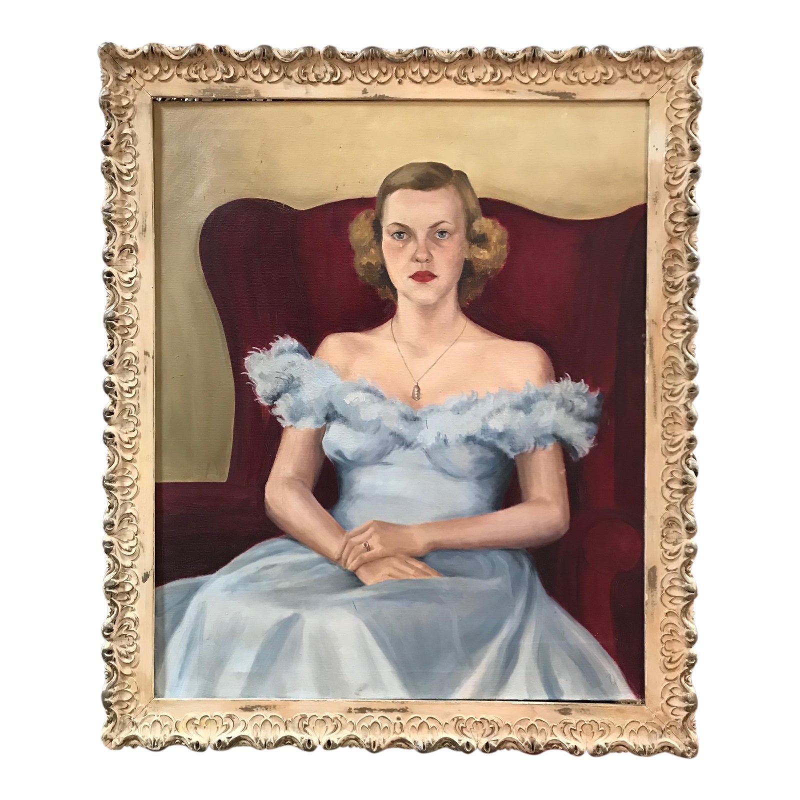 1930's Portrait of a Lady Oil on Canvas Painting | Chairish