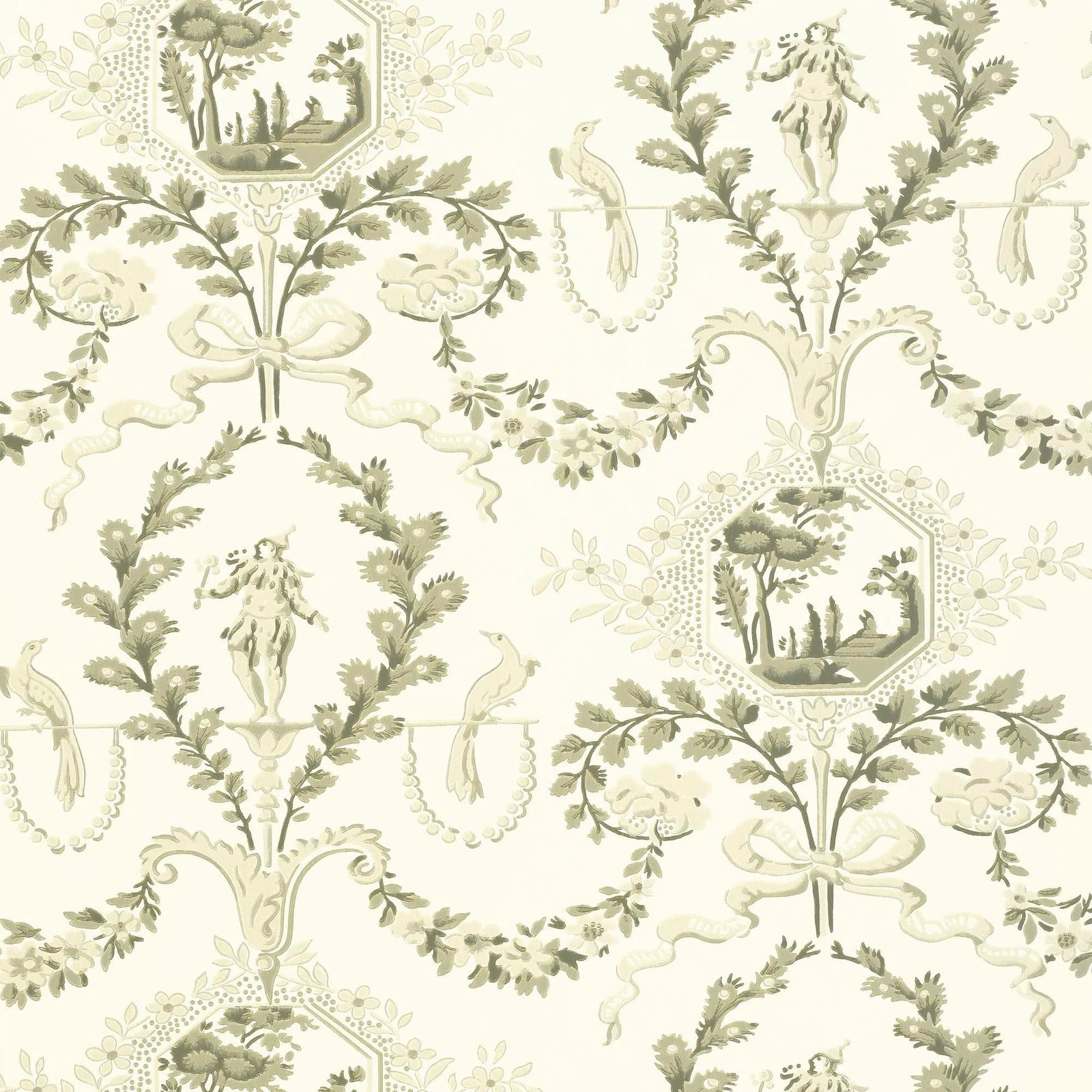 Schumacher Jester Arabesque Wallpaper in Grisaille | Chairish