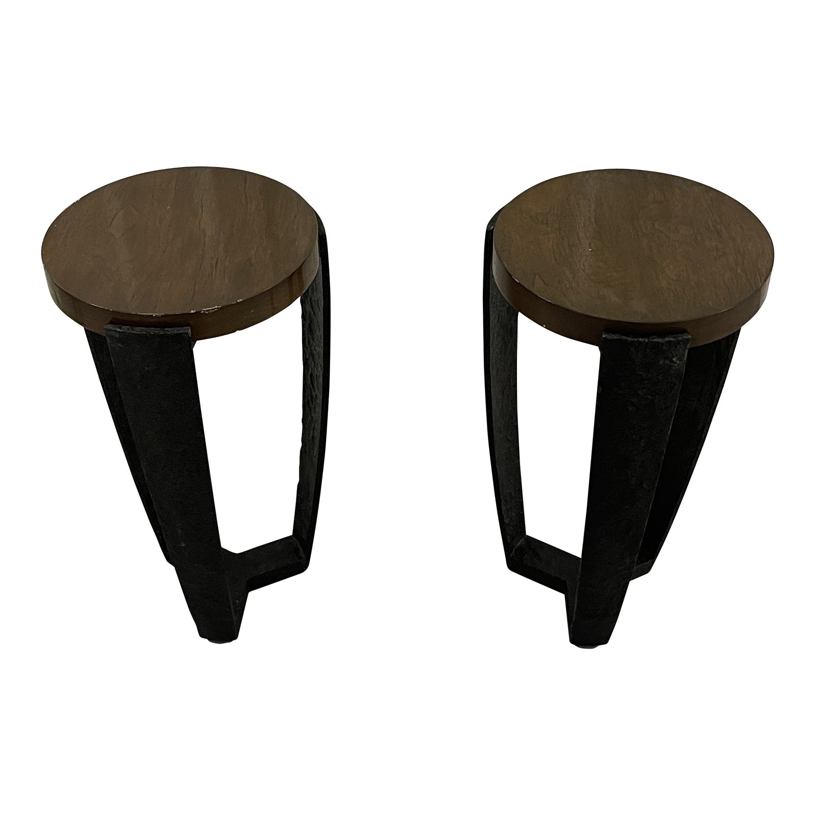 Pair of Gregorius Pineo Iron and Wood Side Tables | Chairish