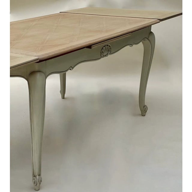 French Draw Leaf Dining Table Parquet Top Circa 1900, Painted Base ...