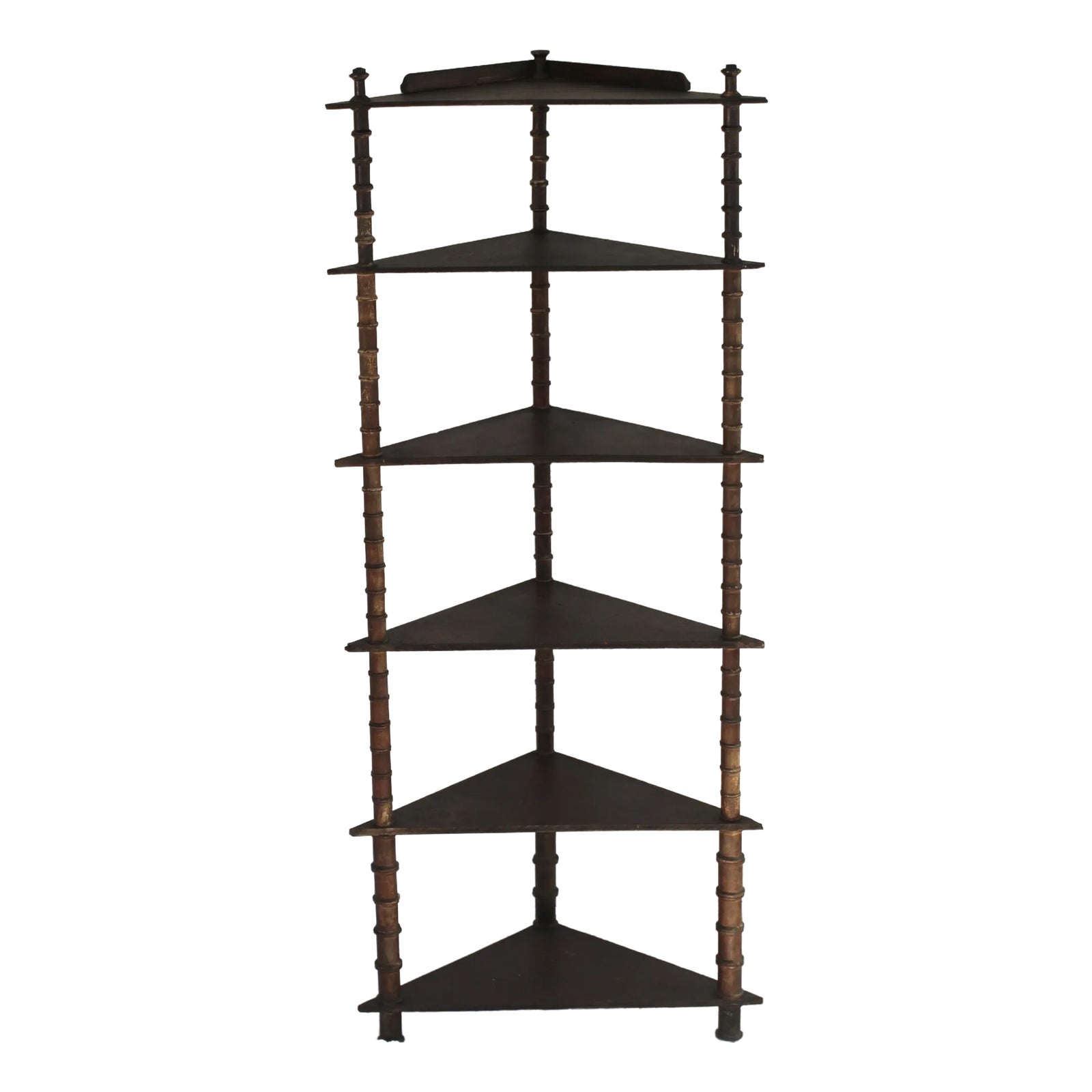 Tall Folk Art Spool Corner Shelf From the 1920s | Chairish