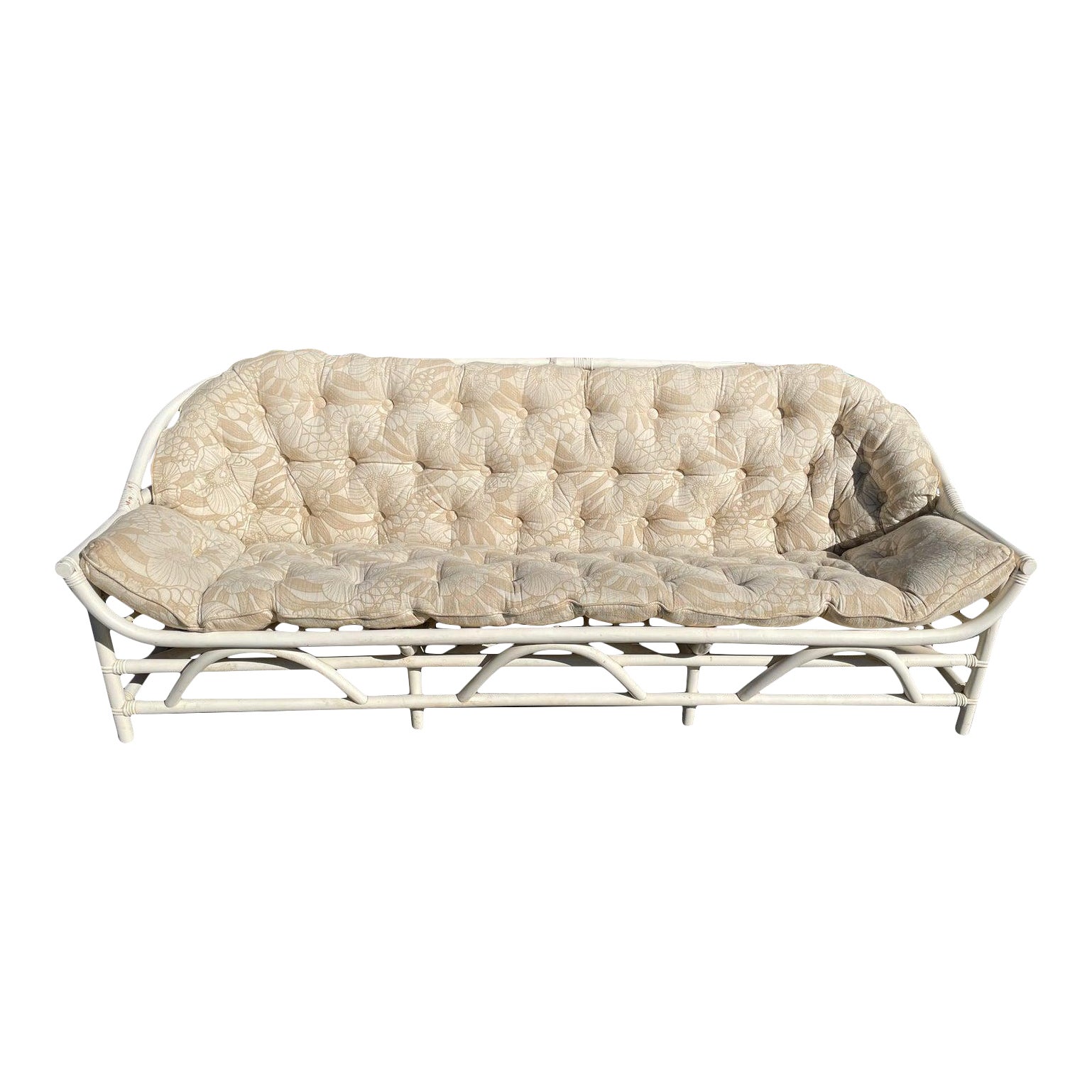 Mid Century True White Rattan Ficks Reed Gondola Style Sofa with ...