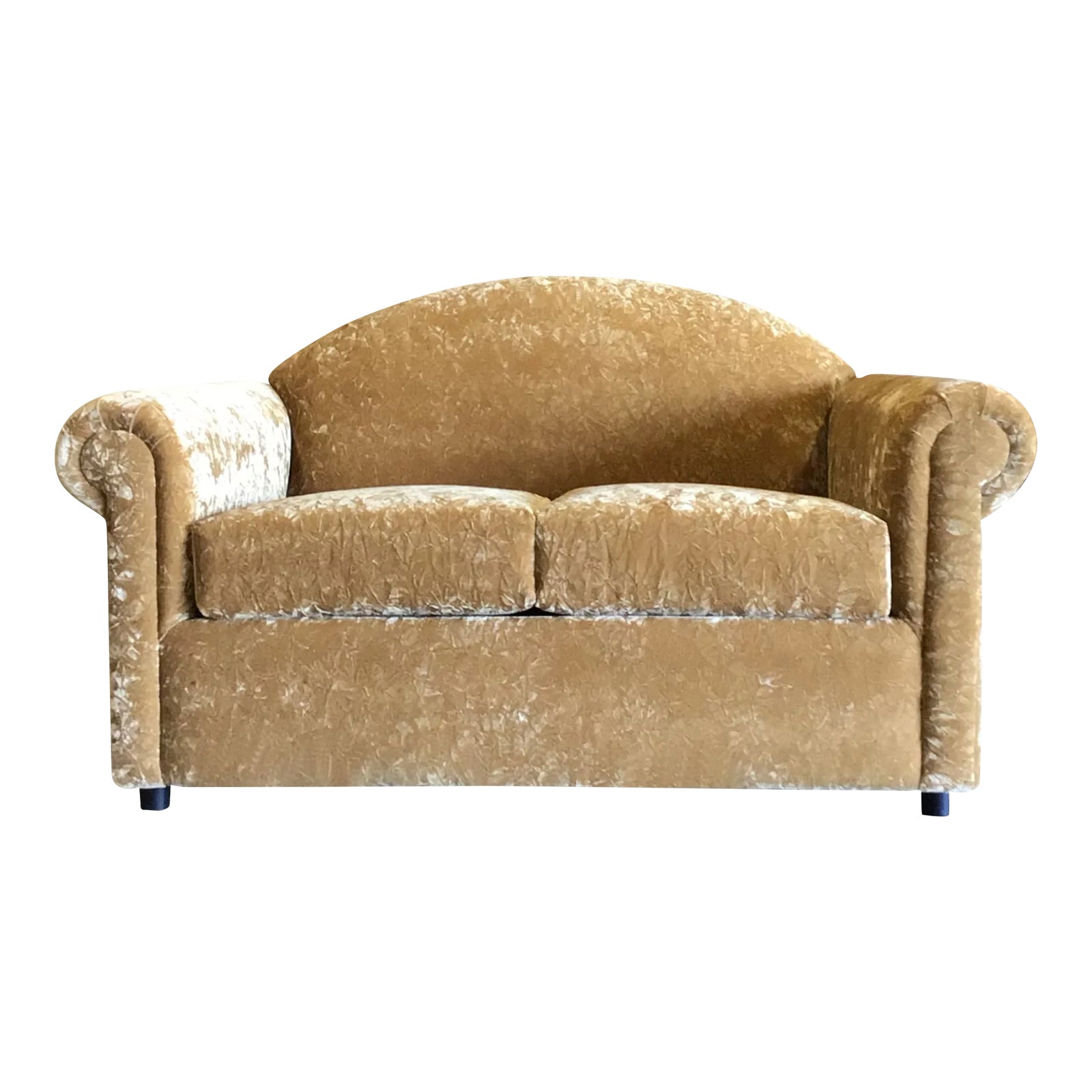 Wicked Elements Crush Camel Velvet Camel Back Loveseat | Chairish