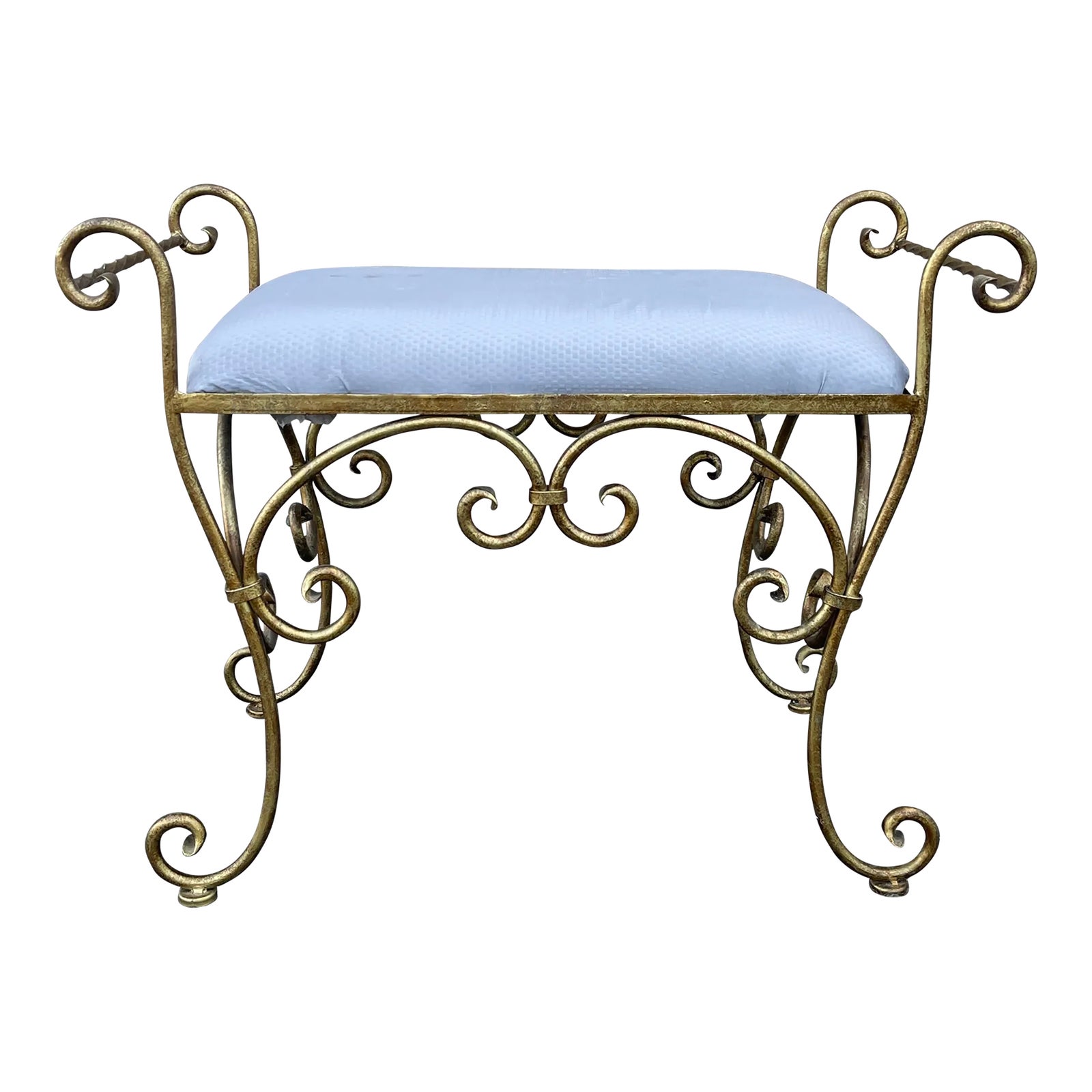 Vintage Gold Gilted Wrought Iron French Regency Scroll Bench | Chairish