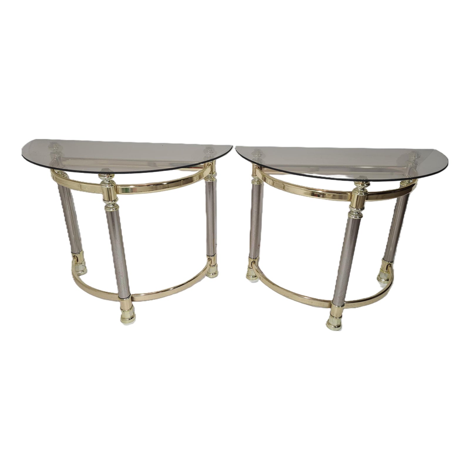 Hollywood Regency Side Tables in Smoked Glass and Gold Brass, 1970s ...
