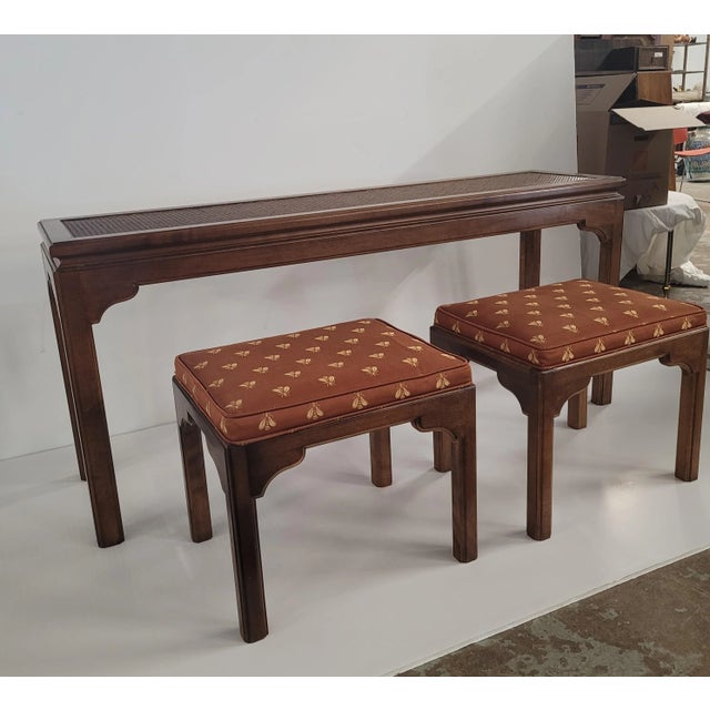 1990s Ethan Allen Bumblebee Fabric Table & Stool Set | Chairish