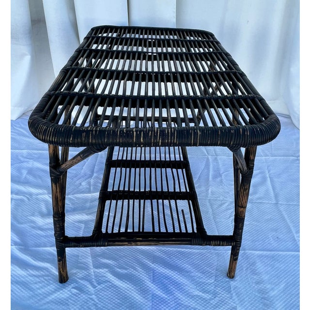 Vintage Newly Painted Distressed Black Bamboo and Pencil Reed Coffee ...