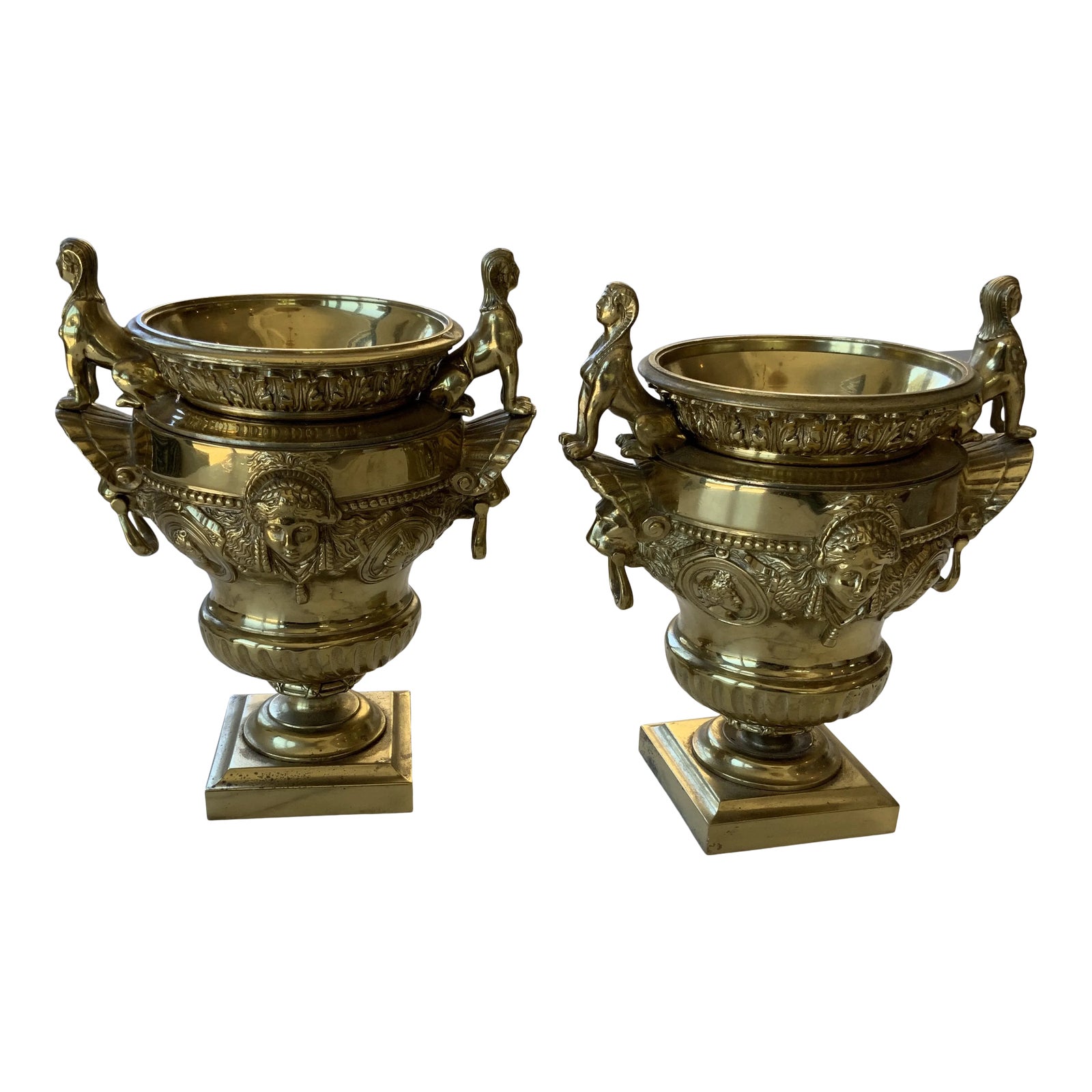 French Gilt Metal Urn Form Garnitures on Plinth Bases - a Pair | Chairish