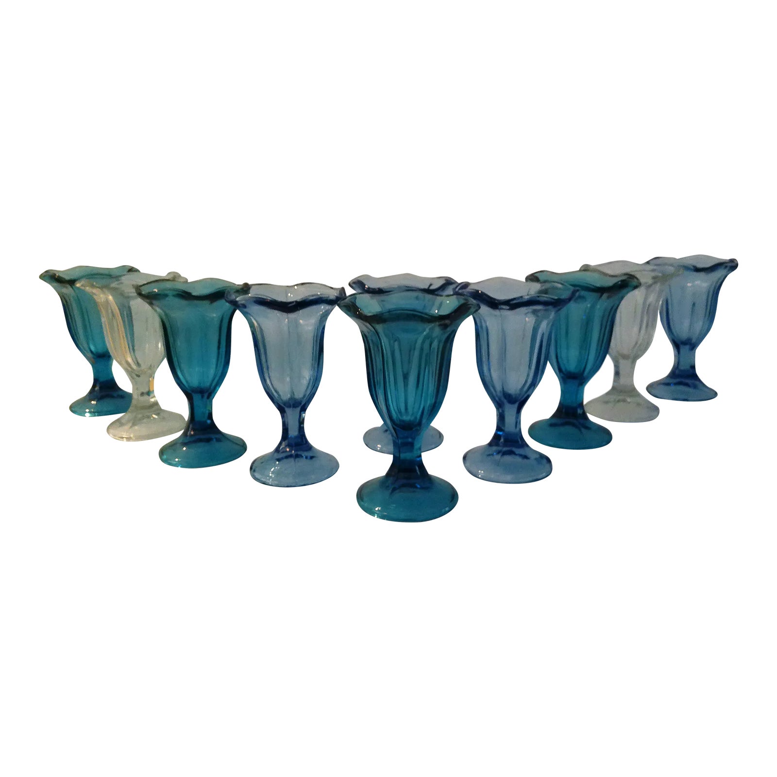Mid-Century Anchor Hocking Blue & Clear Parfait Glasses, S/10 | Chairish