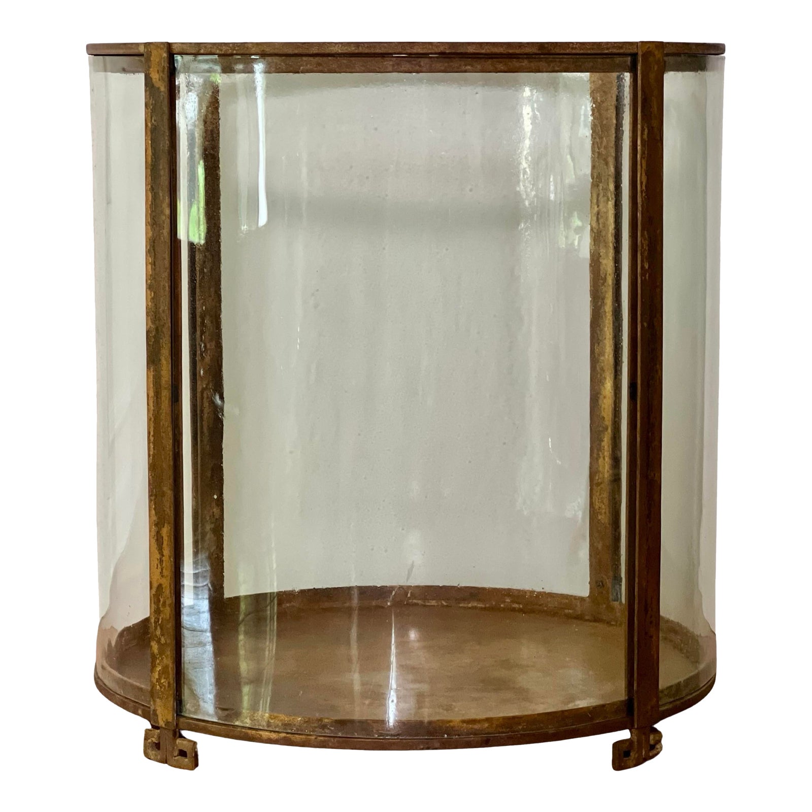 1910s Art Deco Round Iron and Curved Glass Tabletop Terrarium or ...