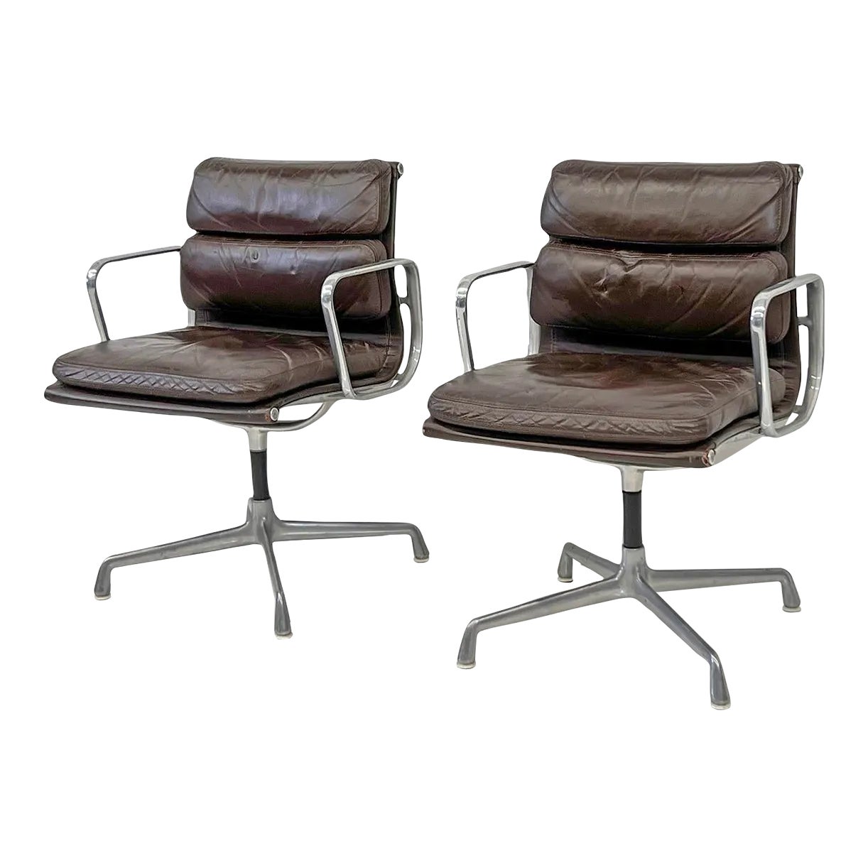 Brown Leather Eames Soft Pad Chairs, a Pair, Herman Miller, 1970's ...