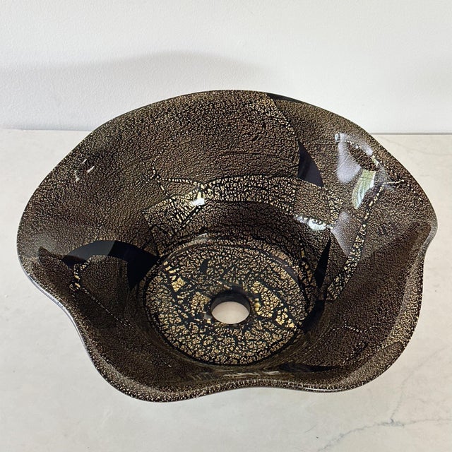 Vintage Hand Blown Glass Sink Basins in Black Glass With Infused Gold ...