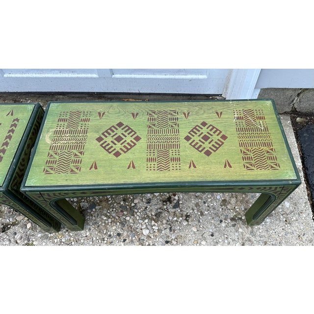 Set of 3 Vintage Western Style Stenciled and Painted Wood Benches ...
