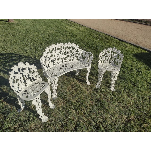 Antique Victorian Cast Iron Grape Leaf Garden Settee and 2 Chairs ...