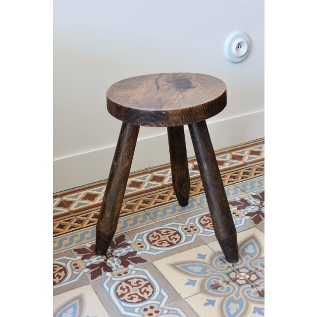 Antique Tripod Stool in Dark Wood, 1950s | Chairish