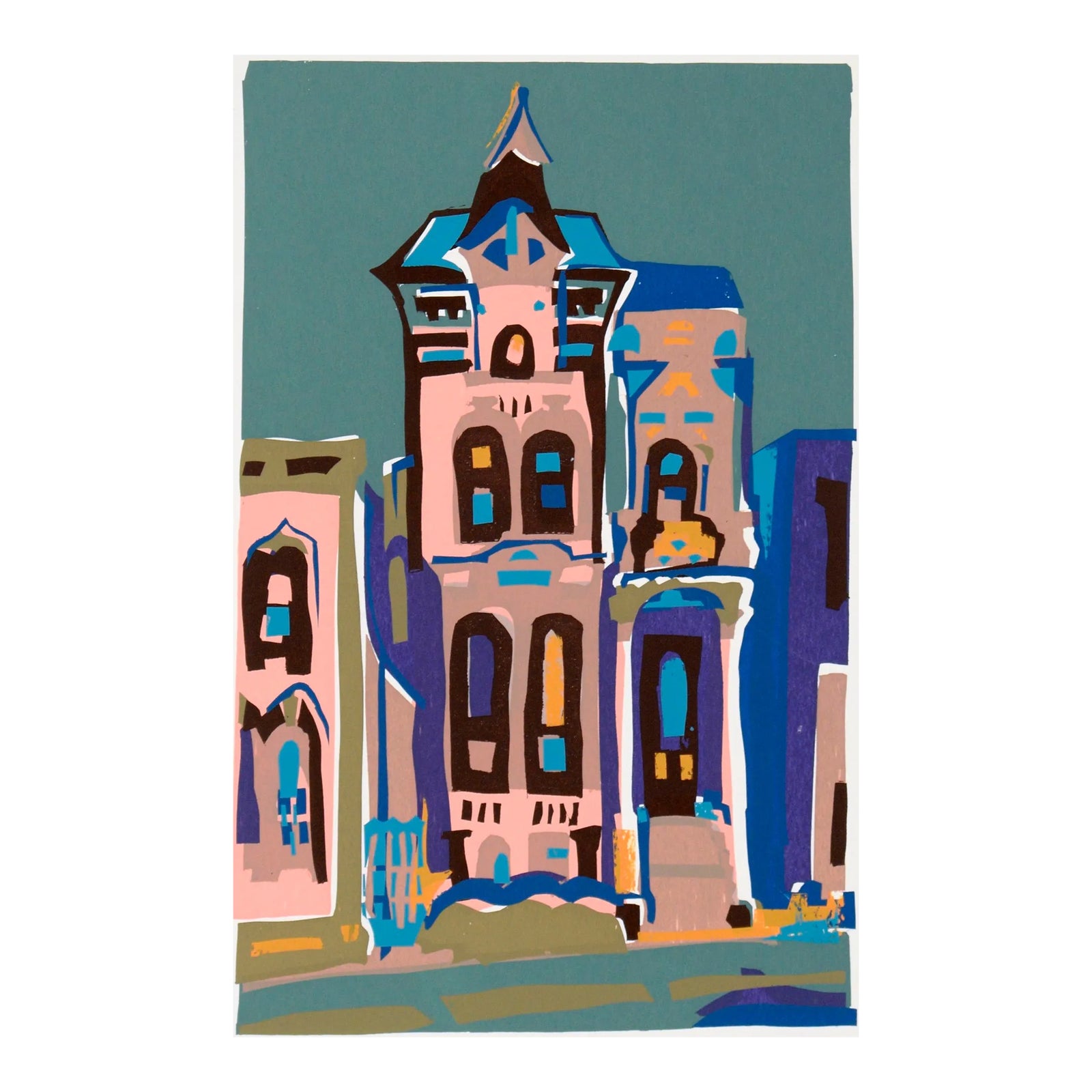 San Francisco Victorian House - Fauvist Screenprint on Archival Paper ...