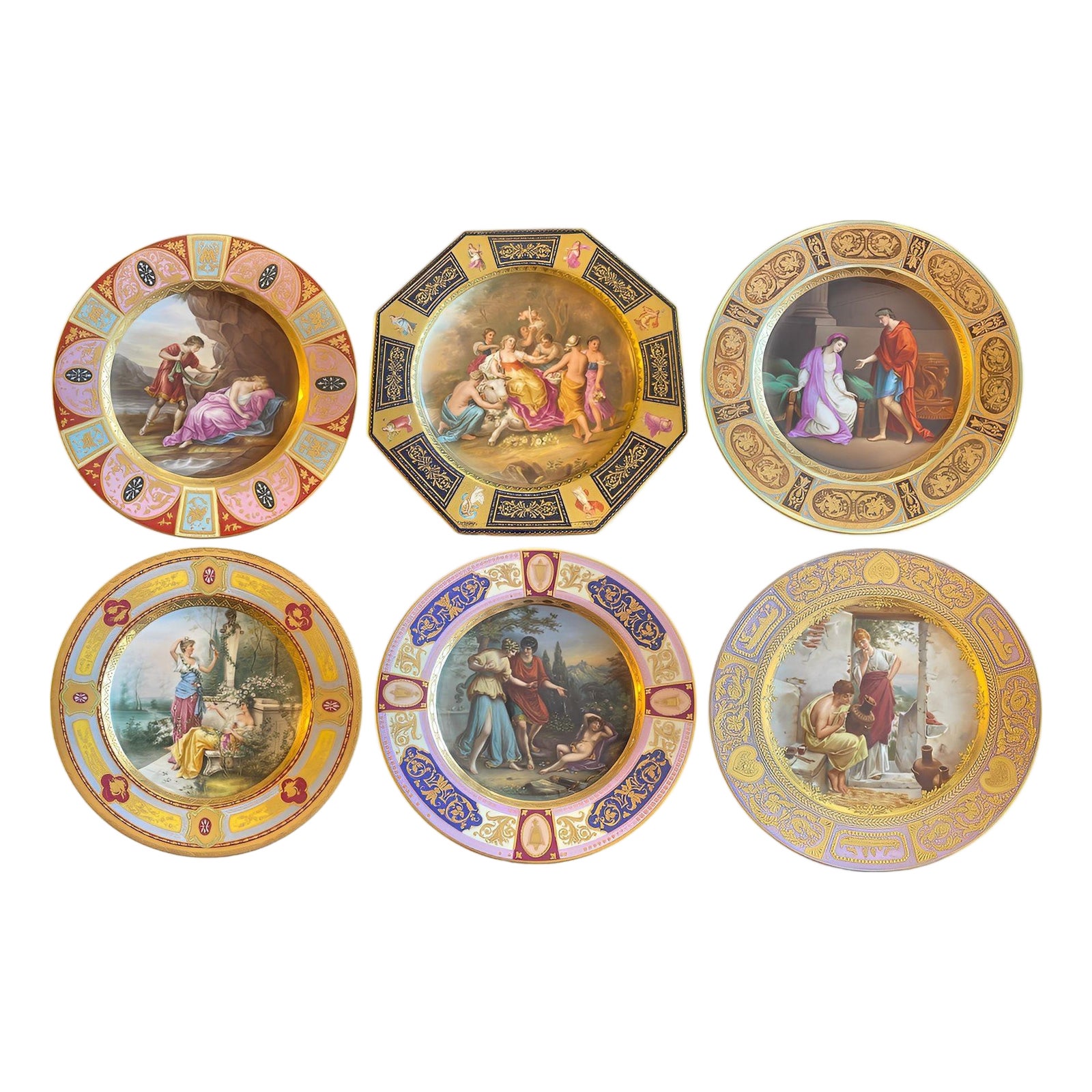 Set of 6 Royal Vienna Porcelain Plates W/ Hand-Painted Scenes. Late ...