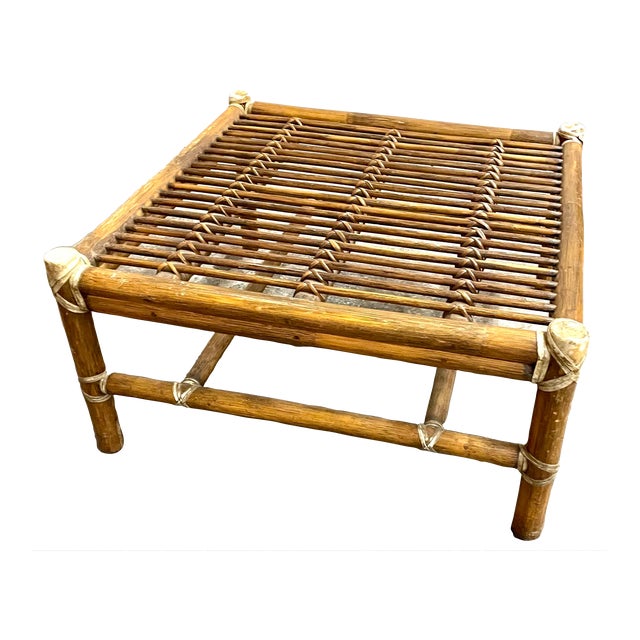 Vintage McGuire of San Francisco Rattan Bamboo Ottoman | Chairish