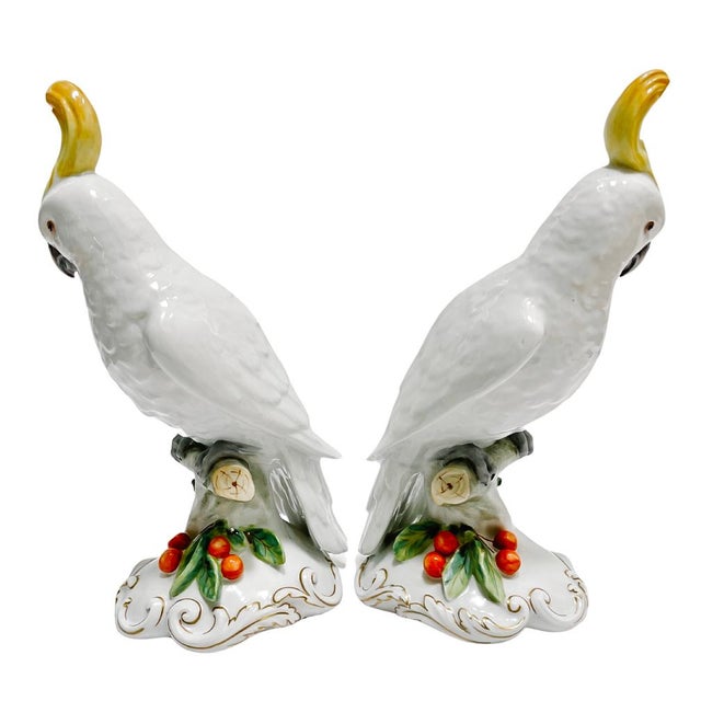 Vista Alegre Porcelain Cockatoo Parrot Figurines - a Pair | Chairish