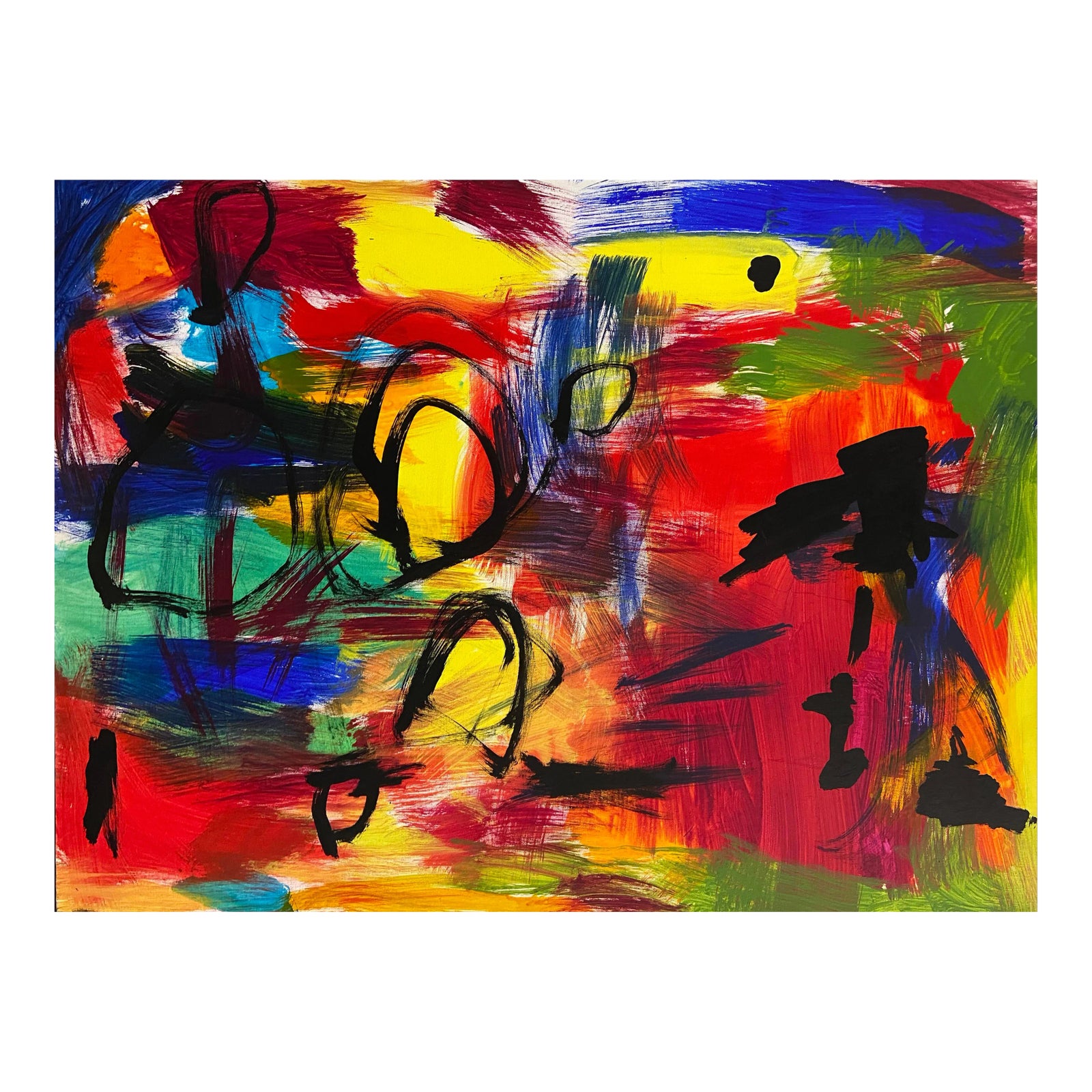 'Abstract, Scarlet and Spring Green', American School | Chairish