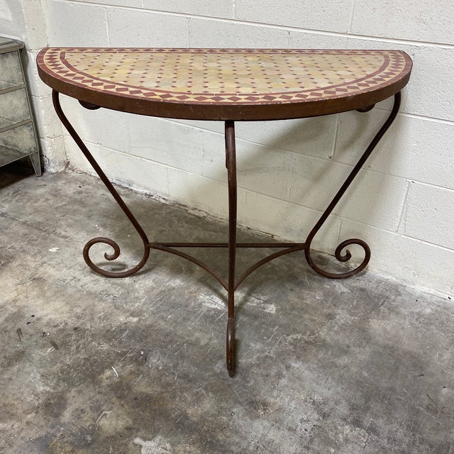 Terra-Cotta Mosaic Tile and Iron Console | Chairish