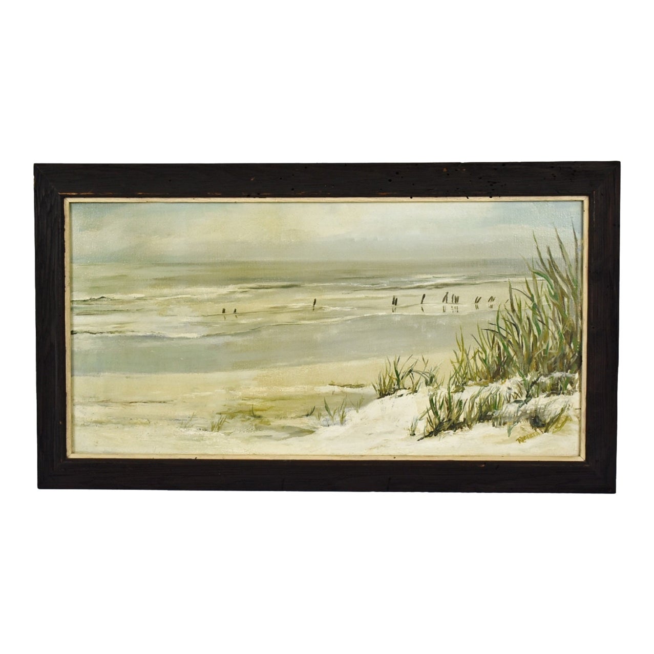Vintage Framed Dunes Beachscape Oil Painting - Artist Signed | Chairish