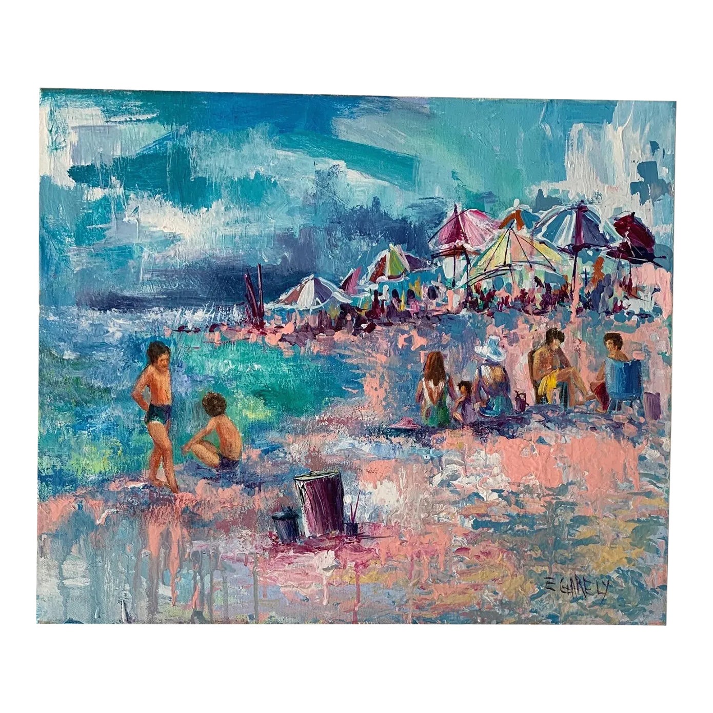 Mid 20th Century Expressionist Coastal Scene Oil Painting | Chairish