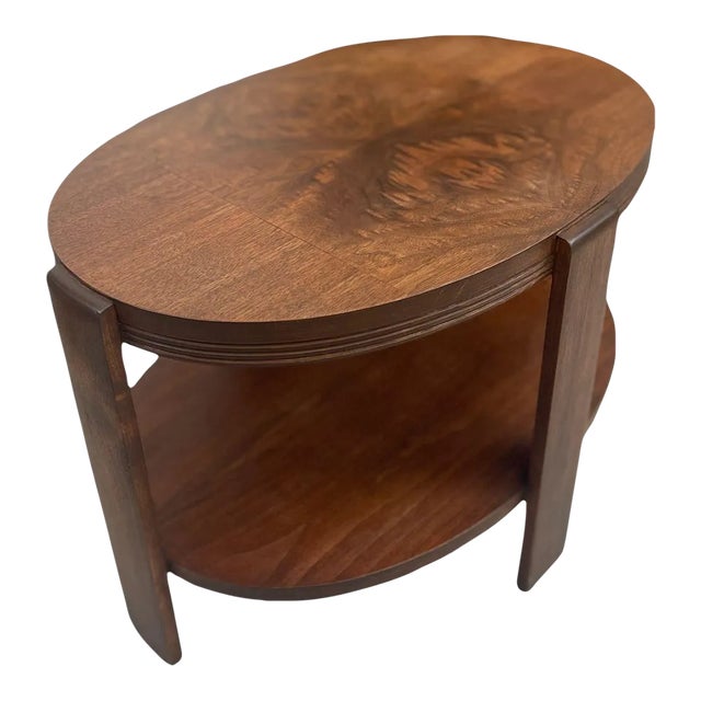 1930s Vintage Two Tier Accent Table With Book Matching Burl Accent ...