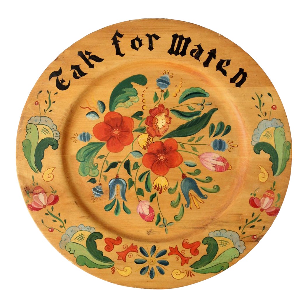 Vintage Norwegian Hand Painted Wood Plate | Chairish